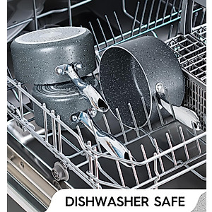 MICHELANGELO Sauce Pan with Lid, 1 Quart Saucepan with Lid Granite, Non Stick Sauce Pan with Stainless Steel Handle, 1 Qt Saucepan with Nonstick Coating, Grey