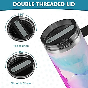 Yasala Car Tumbler with Handle Fantasy Marble Art Pinks Purples Travel Mug Coffee Cup Insulated Beverage Container Mega Cup for Hot Cold Drinking Thermos Water Bottle Cupholder Friendly 40 oz