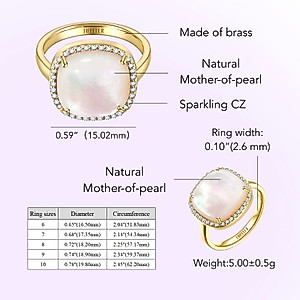 Jupiter Natural Mother-of-pearl Women's Ring - 14k Gold Plated Genuine Gemstone Women Ring, 0.47"/12mm Natural Birthstone Rings Jewelry (Natural Mother of Pearl, 7)