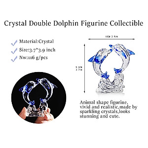 H&D HYALINE & DORA Double Crystal Glass Dolphins Figurines Collectibles, Sea Animal Sculpture Statue, Home Desk Decoration Ornaments