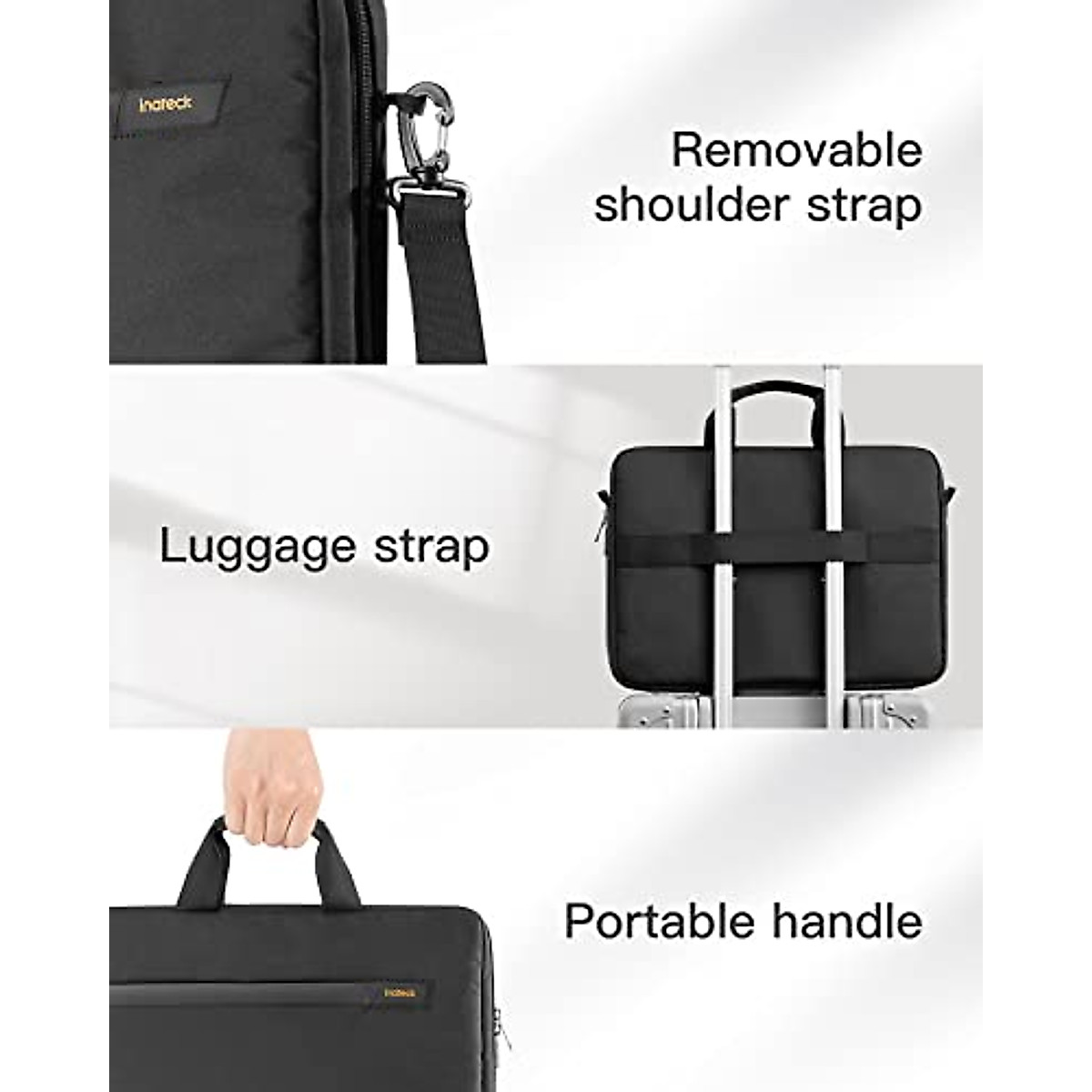 Inateck 15.6 Inch Laptop Sleeve,180° TSA Shoulder Bag,Splash-resistant 3-Way Laptop Carrying Case,Handbag with Trolley Strap Compatible with 15-15.6 Inch Laptop/Chromebook/Notebook for Commuting