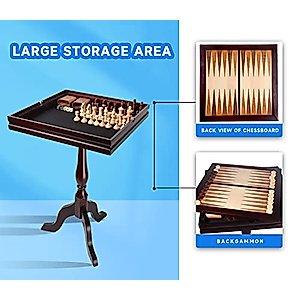 GSE Wooden 3-in-1 Chess Checkers Backgammon Table, Chess Checkers Backgammon Combo Game Set, Wood Chess Table Set for Family Board Games