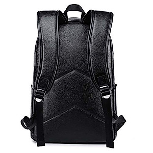 weiatas Black Leather Laptop Backpack for Men Women School College Bookbag for Student Computer Rucksack for Work Fits 15.6 Inch Laptop