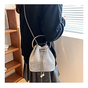 Rhinestone Bucket Evening Handbag for Women - Fashion Crystal Clutch Purse Bling Bling Crossbody Satchel Shoulder Bag for Party(Sliver)