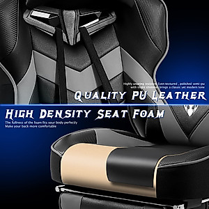 Zeanus Gaming Chairs for Adults Ergonomic Computer Chair with Footrest Gamer Chair with Massage Recliner PC Gaming Chair Home Office Desk Chair Big and Tall Racing Chair Lumbar Support Grey