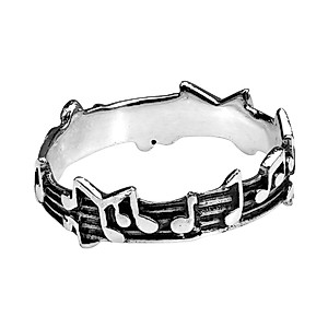 AeraVida Quiant Melodical Musical Notes Unisex .925 Sterling Silver Band Ring (6) | Music Lover Ring | Musical Ring for Women