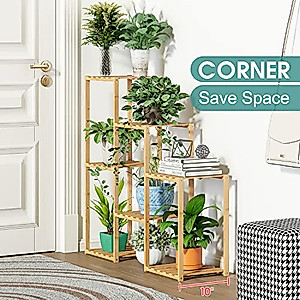 Bamboo Plant Stand Indoor Plants Multiple Plant Stands Wood Outdoor Tiered Plant Shelf for Multiple Plants, 7 Potted Ladder Plant Holder Table Plant Pot Stand for Window Garden Balcony Living Room