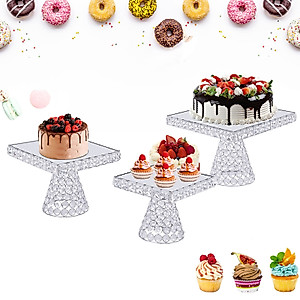 3pcs Crystal Cake Stand, Mirror Cake Tray Dessert Cupcake Pastry Candy Display Plate for Christmas Wedding Event Party Decoration (Silver)