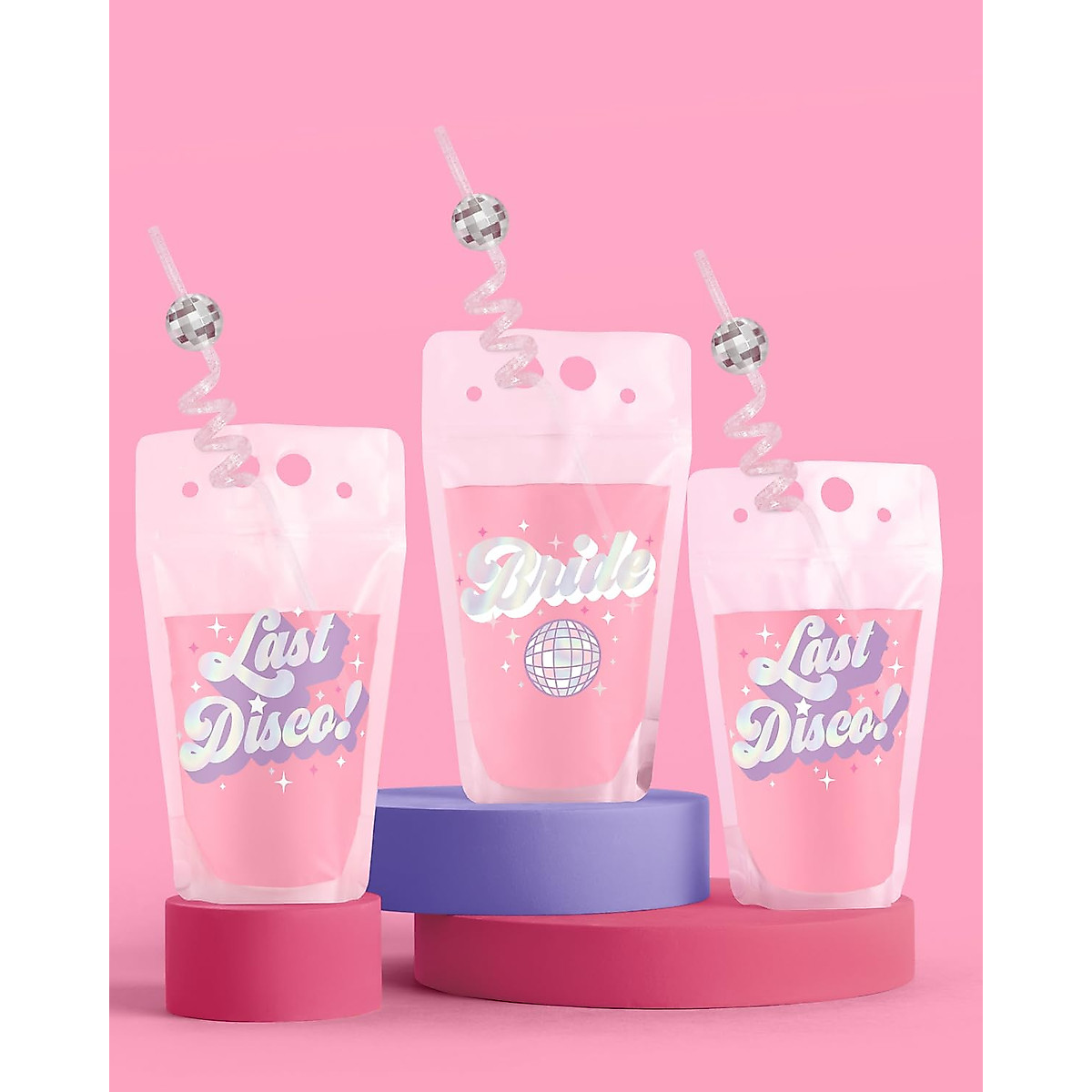 xo, Fetti Bachelorette Party Last Disco Drink Pouches - 15 count | Disco Bach Party Drinkware, Groovy Bridal Shower Party Cups, Bridesmaid Favor, Bride to Be Gift, 70's Dancing Queen Supplies