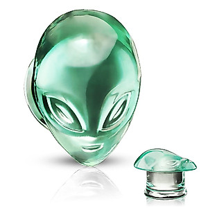 Pierced Owl Green Alien Head Double Flared Plugs, Sold as a Pair (10mm (00GA))