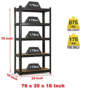 Rigogo Garage Storage Shelving Unit, 5 Tier Metal Shelves Heavy Duty for Warehouse Garage, 2000lbs Large Capacity, 70 x 35 x 16 Inch, Black