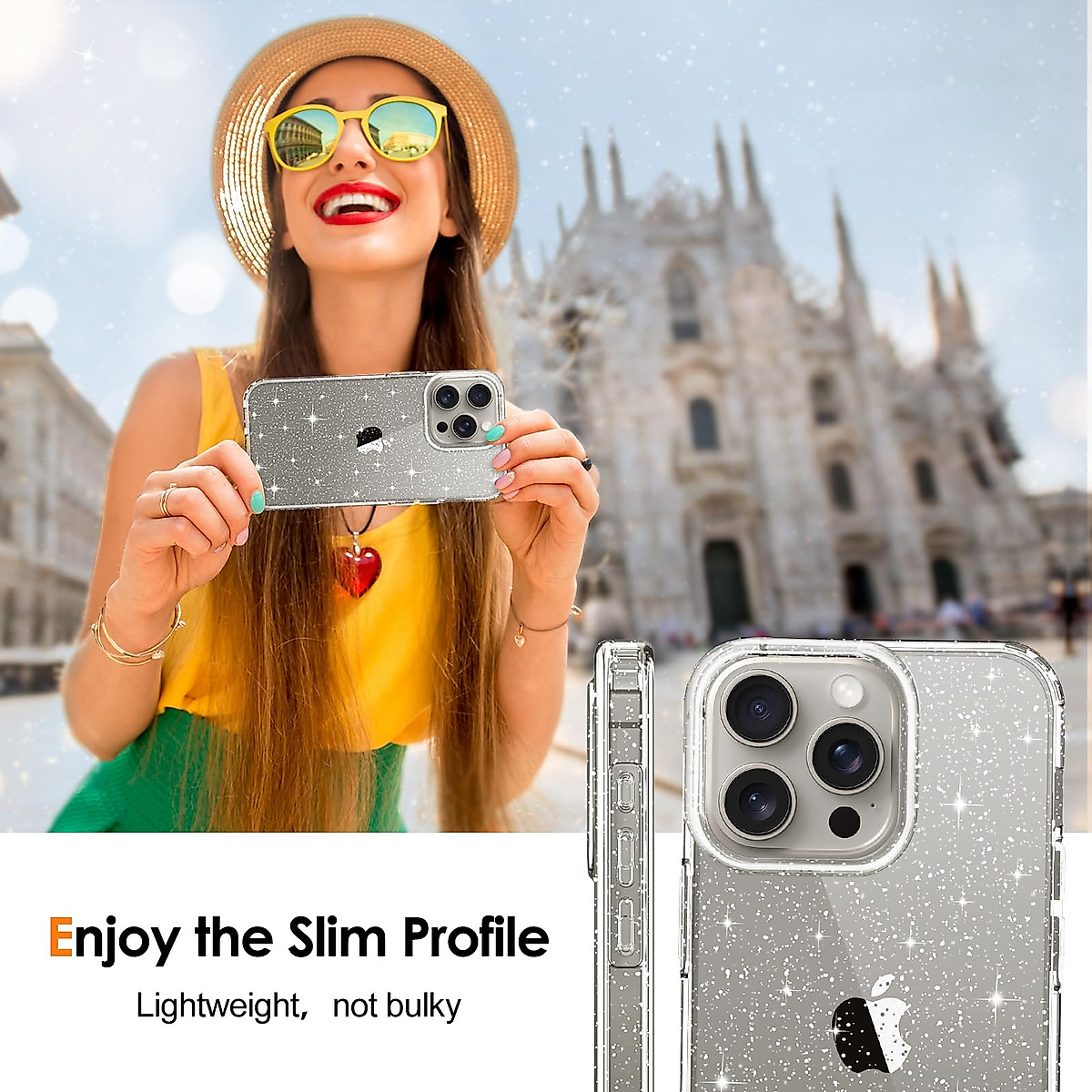 Hython for iPhone 15 Pro Max Case Glitter, Cute Clear Glitter Sparkly Shiny Bling Sparkle Cover, Anti-Scratch Soft TPU Slim Fit Shockproof Protective Phone Cases for Women Girls, Clear Glitter