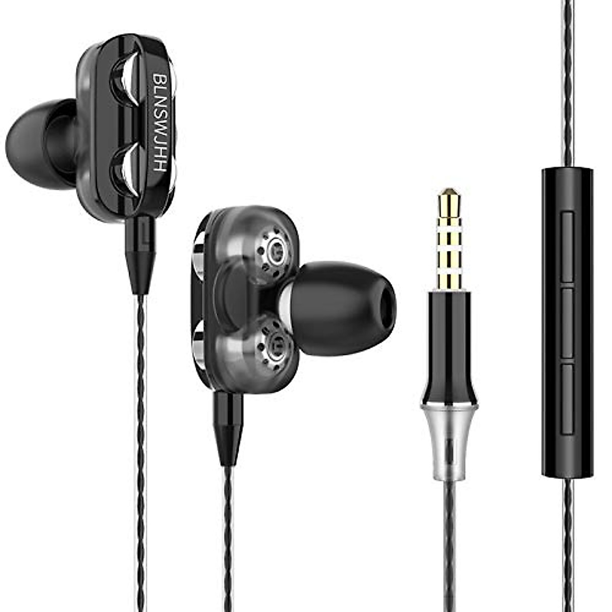Wired Earphone HiFi Super Bass 3.5mm In-Ear Headphone ， Sports Headsest Wired Headphones with Microphone and Volume Control, Noise Isolating Earphone Tips, Tangle-Free Cord, Bass Driven Audio,（Black）