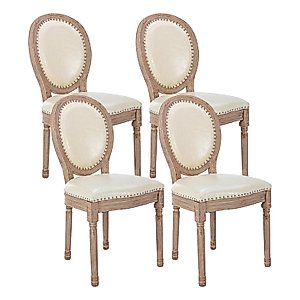 Virabit French Country Dining Chairs Set of 4, Leather Dining Chairs with Curved Backrest, Vintage French Accent Chairs for Living Room, Kitchen, Restaurant (Beige)