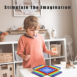 Gexond Big Size Pop Game Board Fidget Toy, Large Rainbow Pop Chess Board for 4 Players Games - Interactive Jumboo Stress Relief Pop Game with Dice for Parent/Kids Time