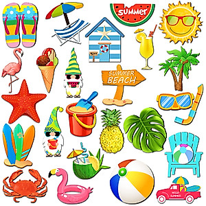Xuhal 24 Pcs Summer Beach Magnets Car Decorations Hello Summer Refrigerator Protector Magnets Cruise Door Hawaii Tropical Gnome Palm Tree Magnetic Stickers for Fridge Mailbox Whiteboard Luau Party