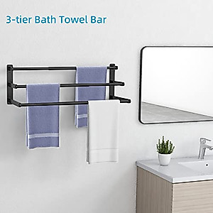 gizozo Bath Towel Bars 3-Tier, 23 Inch Towel Rack Wall Mounted Lavatory Towel Organizer, Metal Towel Rod Holder for Bathroom Towel Storage, Black