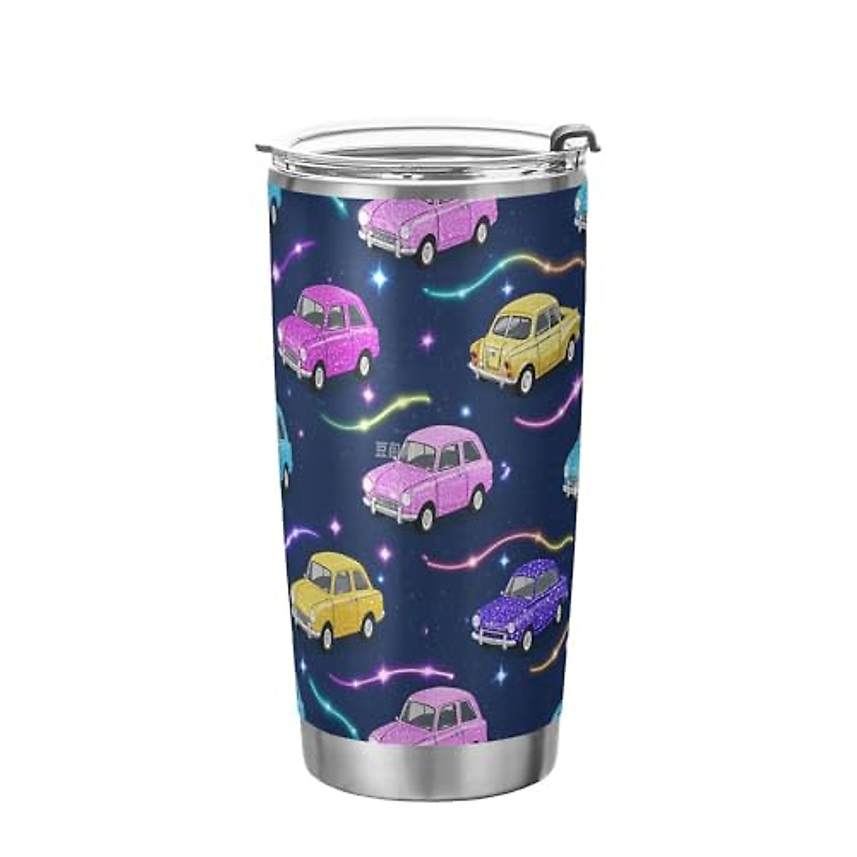HXshaoye Fake Glitter cartoon car navy blue Stainless Steel cups with lids reusable with Lid and Straw Camping Mug for hot and cold drinks flip straw tumbler botella de agua para gym