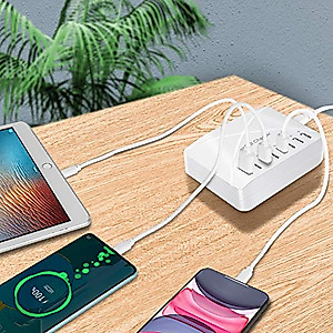 Ksing 8 Port USB Charging Station, 40W Home Desktop USB Fast Charger, Multiple USB Desktop Chargers, Suitable for Hotels, Shops, Schools, Shopping malls and Travel (UL Certification)（White）