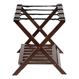 PJ Wood Portable Hotel Style Solid Wooden Folding Luggage Rack with Bottom Shoe Storage Shelf for House Guests or Travel, Walnut (2 Pack)