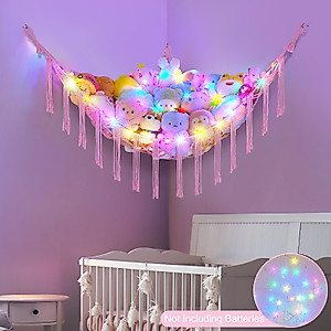 Unicorn Castle Stuffed Animals Hammock Net Toy Storage Organizer Stuffed Animals Storage Toy Holder Boho Macrame Hanging for Nursery Kids Girls Room Decor