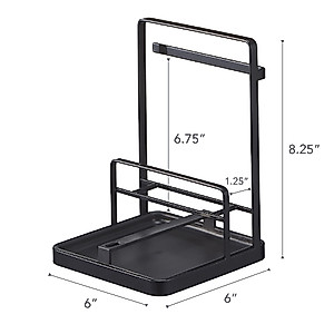 Yamazaki Lid & Ladle Home Cooking Tool and Lid Station-Kitchen Utensil Organizer Stand | Steel | Stovetop, One Size, Black