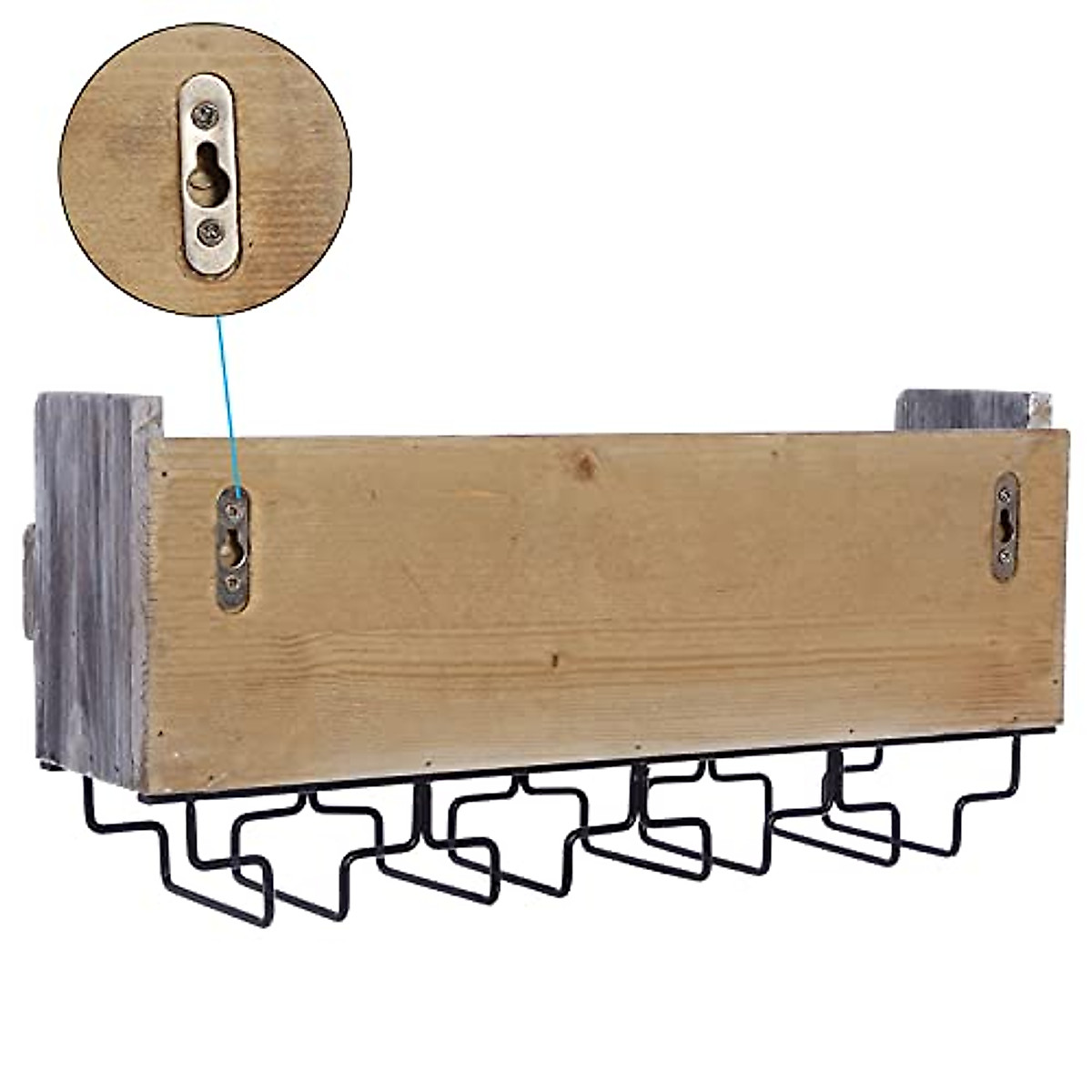 Satauko Wooden Wine Rack for 4 Long Stem Glass Storage, Wall Mounted Wine Bottle Holder for Living Room Display, Rustic Floating Wine Shelf Organizer for Home Kitchen Décor.(Gray)