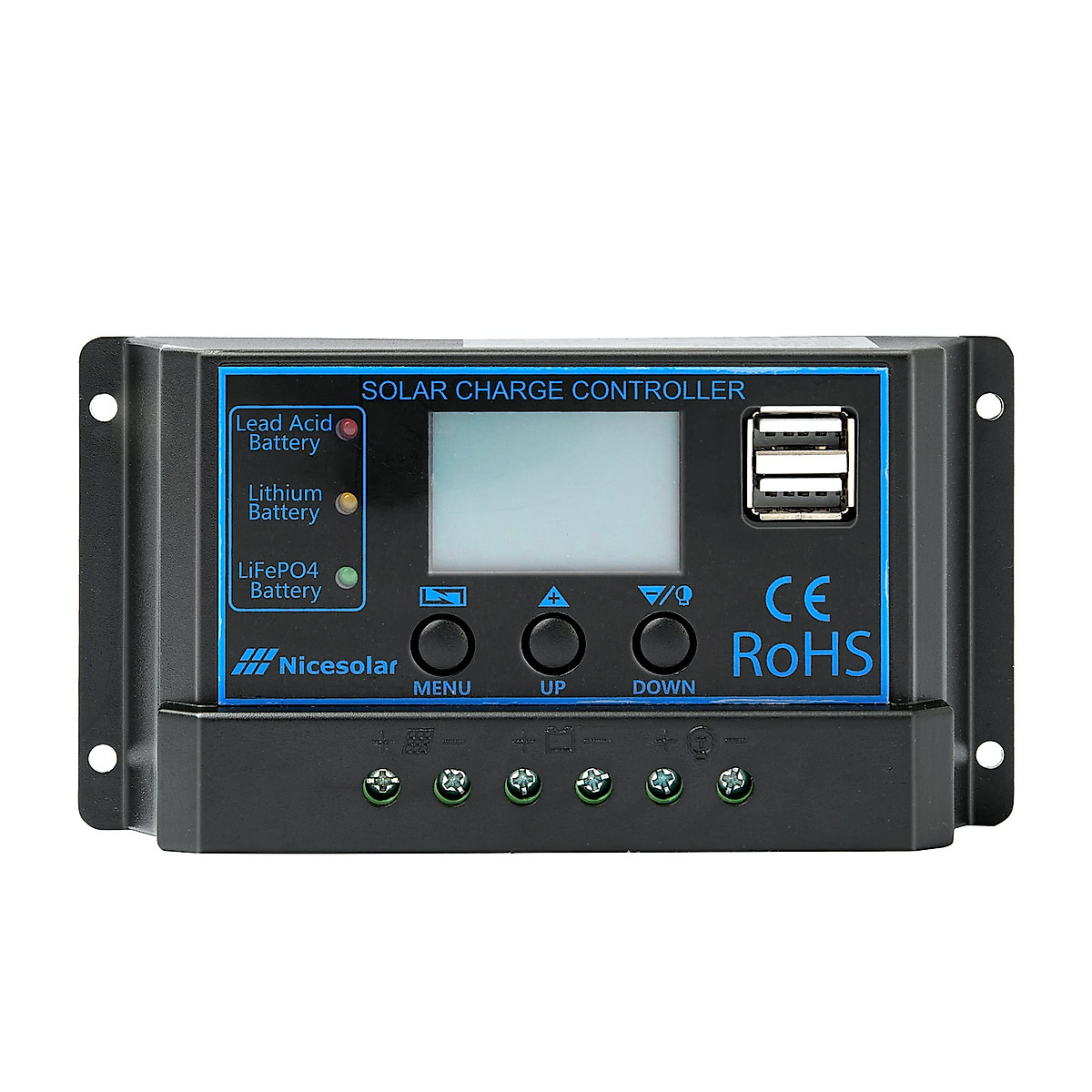 Nicesolar 20A 12V 24V Solar Charge Controller PWM Regulator for Solar Panel kit System for AGM Lead Acid Gel Sealed Flooded and Lithium Battery, LiFePO4 Lithium Ion Phosphate Deep Cycle Battery