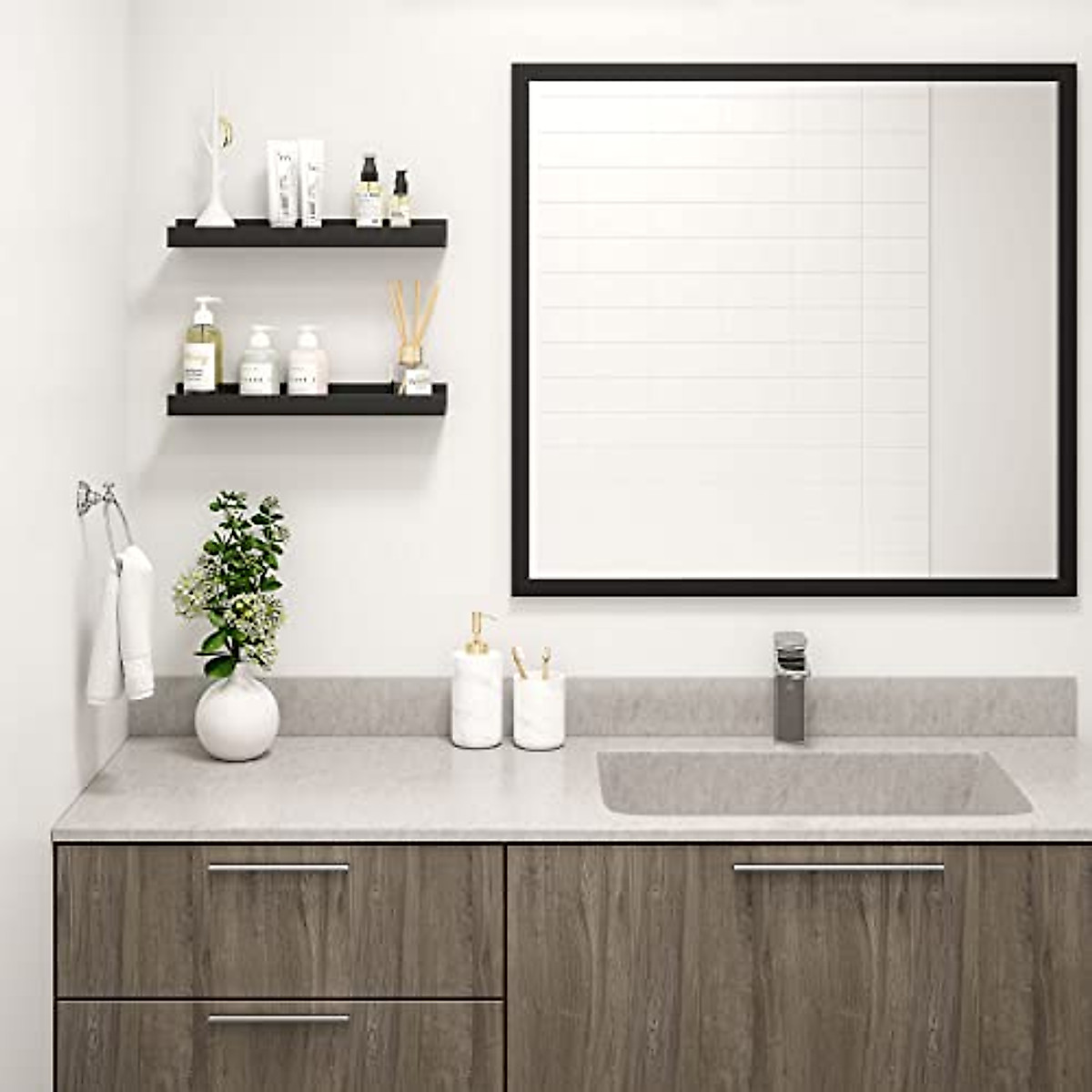 Ballucci Floating Wall Shelves Set of 2, Picture Ledge Wooden Shelves for Nursery, Living Room, Bedroom, Bathroom, Kitchen, Office; 18 Inch - Black