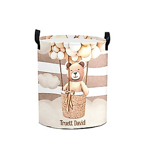 Brown Balloon Cute Bear Personalized Laundry Hamper with Handles Waterproof,Custom Collapsible Laundry Bin,Clothes Toys Storage Baskets for Bedroom,Bathroom Decorative Large Capacity 50L