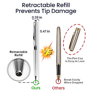 Cambond Silver Ballpoint Pens Black Ink, Stainless Steel Uniform Pens for Gift Business Men Police Flight Attendant, 1.0 mm Medium Point Nice Pens, 3 Pens with 3 Refills, Silver - CP0201