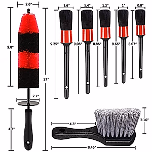 HMPLL 8pcs Car Wheel Brush Set, Car Detailing Kit Include 17" Long Soft Wheel Brush, Tire Brush, 5 Car Detailing Brushes, Car Towel, Wheel Brush Kit for Tire and Rim Cleaning Dirt Without Scratch Car