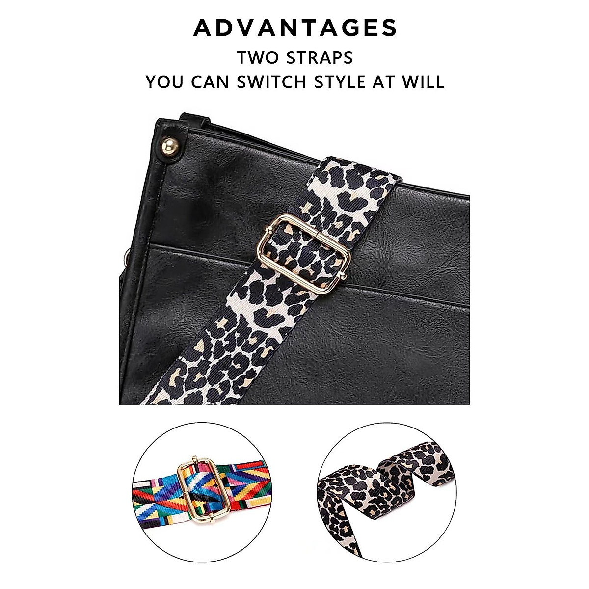 AUYOCO Vegan Leather Crossbody Bags for Women, Crossbody Purse with 2 Guitar Straps Zipped Pockets Handbag Shoulder Bag