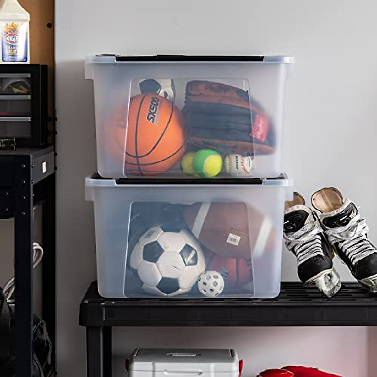 IRIS USA 50.72qt Clear View Wing-lid Plastic Storage Organizing Container Bin, Clear/Black