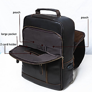 Fshsup leather backpack men,Laptop Bag College Bag,Business Laptop Backpack for Men15.6inch Daypack Backpacks Brown