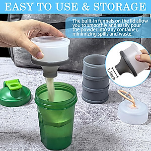 GIWOSK 2Pcs Protein Powder Travel Container, 4 Layers Stackable Leakproof Formula Container Dispenser To Go with Funnels Stand, Portable Keychain Protein Powder Container for Travel Workout Fitness