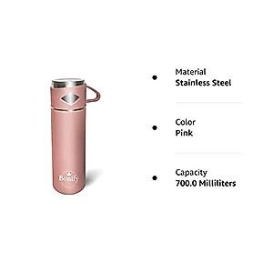 Bonify Stainless Steel Thermo Vacuum Insulated Flask Bottle With Cup-700 ml / 23.7 oz- Hot and Cold Drinks - Water, Coffee, Tea - For Office, School, Travel, Outdoor Activities, Sports (Pink)