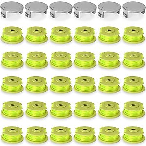 Hiboom 30 Pcs String Trimmer Line Weed Wacker String AC80RL3 Weed Rope String Twisted Weed Whip String and 6 Pcs Trimmer Cap Cover Compatible with Ryobi 18V 24V 40V Cordless Trimmers, 11 ft