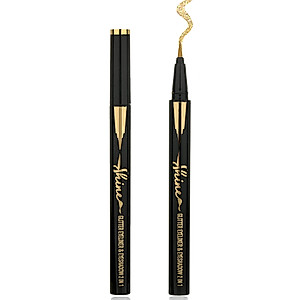 Gold Glitter Eyeliner Liquid Liner-1Pcs Gold Metallic Satin Shimmer Sparkling Colored Eye Liner Eyeshadow Makeup Pen, Long Lasting High Pigmented Waterproof Smudge-proof Eyeliner Pencil,Gift for Women
