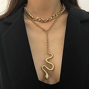 Sixexey Layered Snake Pendant Necklaces Gold Chunky Necklace Chain Jewelry for Women (A-Gold)