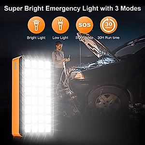 Solar Charger Power Bank, 60000mAh Portable Charger Compatible with iPhone, Cell Phone, 32 LEDs External Battery Pack for Outdoor Camping, Home Emergency, 4 Output& 2 Input Ports (Orange)