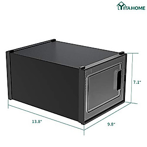 YITAHOME Shoe Box, Set of 12 Medium Size Shoe Storage Lightweight Plastic Organizers Stackable Shoe Storage Box Rack Drawers - Black