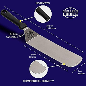 Grillers Choice - Griddle Accessories - 4 pc -Commercial Stainless Steel Metal Spatula Set - Flat Metal Spatula, Griddle Scrapper, Hamburger Pancake Turner - Professional Grade