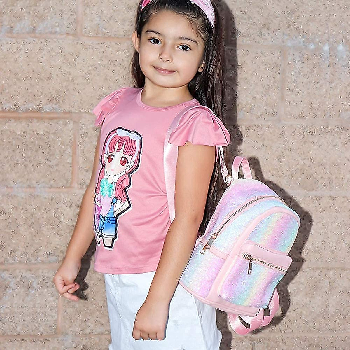 mibasies Mini Backpack for Girls Kids Rainbow Purse