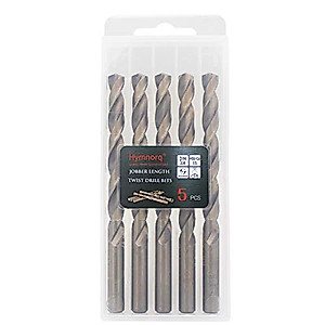 Hymnorq 3/8 Inch Fractional Size M35 Cobalt Steel Twist Drill Bit Set of 5pcs, Jobber Length and Straight Shank, Extremely Heat Resistant, Perfect Drilling in Stainless Steel and Cast Iron
