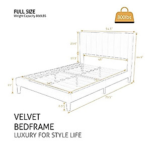 SHA CERLIN Full Size Vertical Channel Platform Bed Frame/Velvet Upholstered Bed Frame with Headboard/Strong Wood Slats Support/Mattress Foundation/No Box Spring Needed/Pink