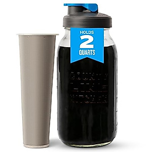 County Line Kitchen Glass Cold Brew Coffee Maker with Lid - Wide Mouth, 2 Quart (64 oz) - Heavy Duty, Leak Proof - Sun & Iced Tea Pitcher, Cold Brew Coffee, Breast Milk Storage, Water - Gray