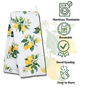 BOSS CLASS Kitchen Towels Lemon Home 4Pcs Summer Spring Absorbent Tropical Bar Dish Hand Decoration Bathroom Towel 15x25in Drying Soft 100% Polyester Cooking Baking Gifts Set