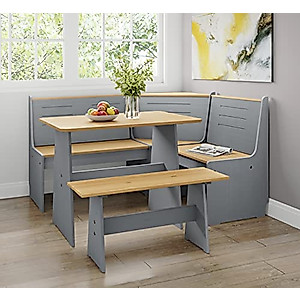Urban Home Furniture Chapman 2 Tone Natural/Grey Solid Wood Corner Dining Set, Reversible Breakfast Nook