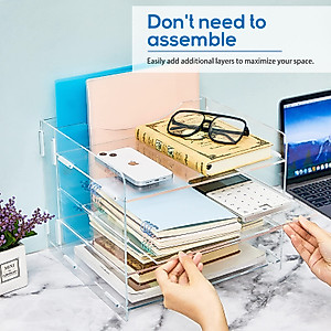 Maitys 4 Tier File Organizer Acrylic Desk Organizer for Letter A4 Clear Stackable Acrylic Paper Organizer Multiple Holder Acrylic File Storage for Office Home School